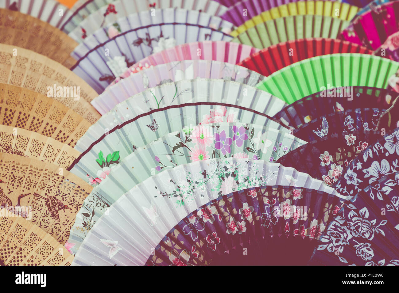 Traditional handicraft chinese fans at market in Yangshuo, China Stock ...