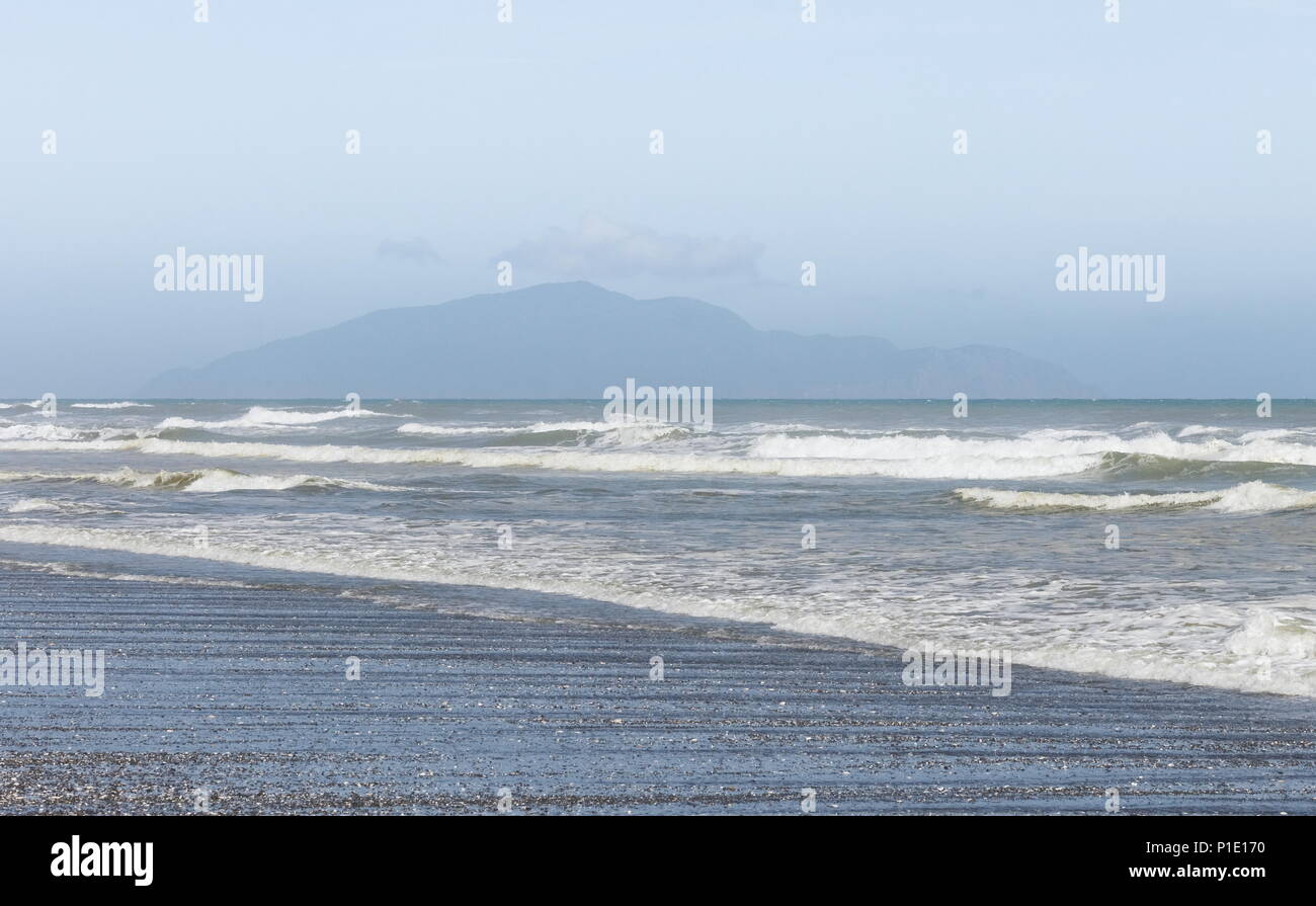 Landscape image of Kapiti Island viewed from Otaki Beach on the lower ...