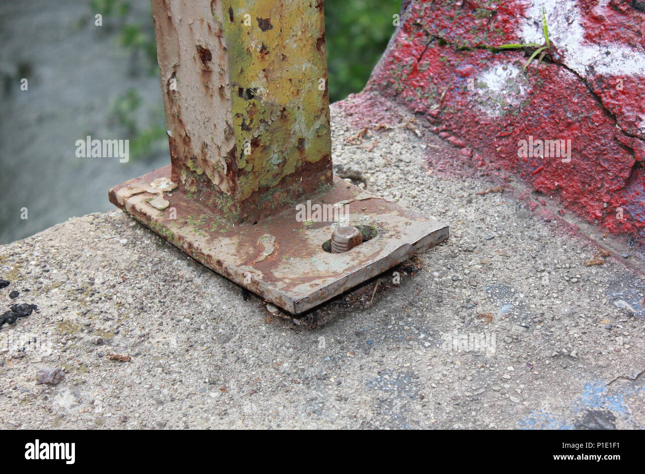 Failed steel concrete bolted connection Scene from Graffiti Bridge in ...