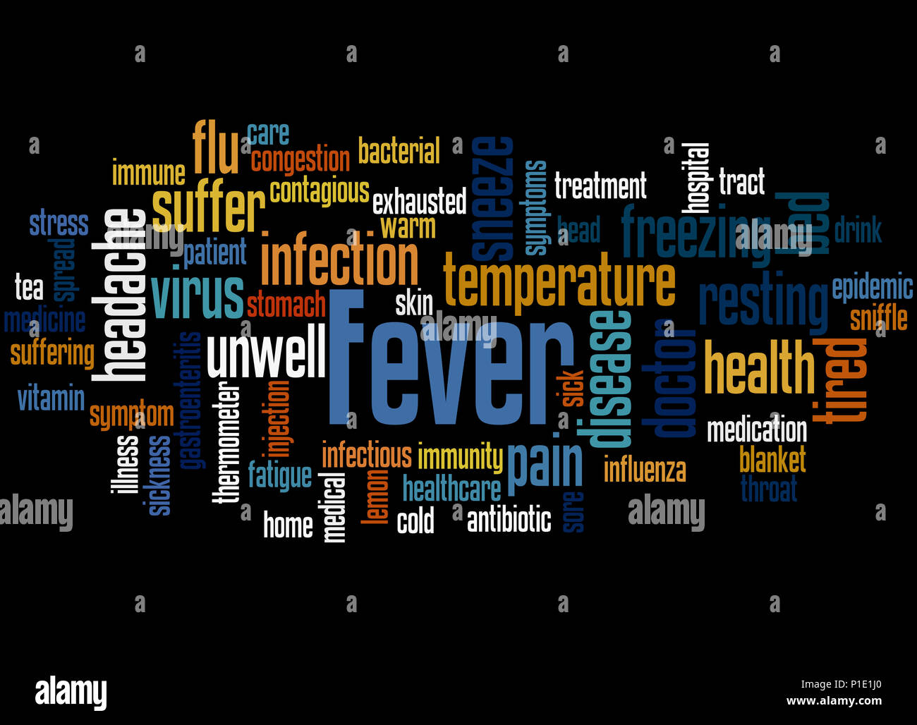 Fever, word cloud concept on black background Stock Photo - Alamy