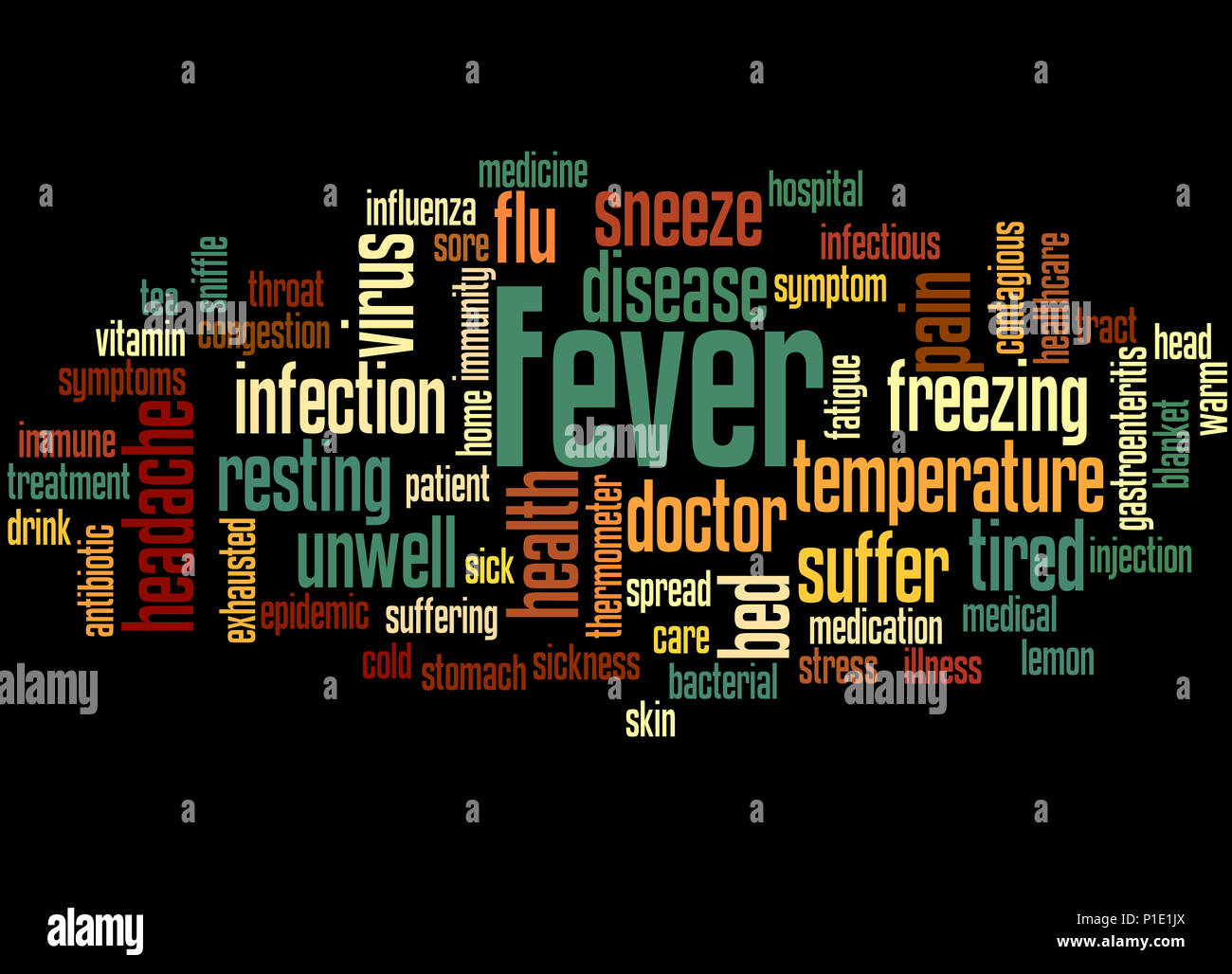 Fever, word cloud concept on black background Stock Photo - Alamy