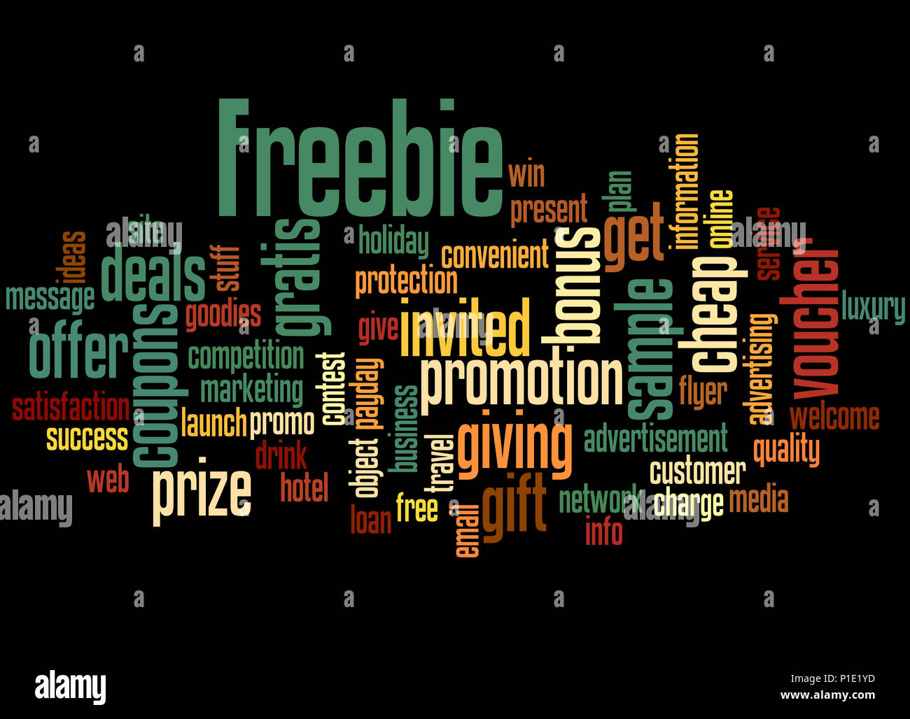 Freebie, word cloud concept on black background Stock Photo - Alamy