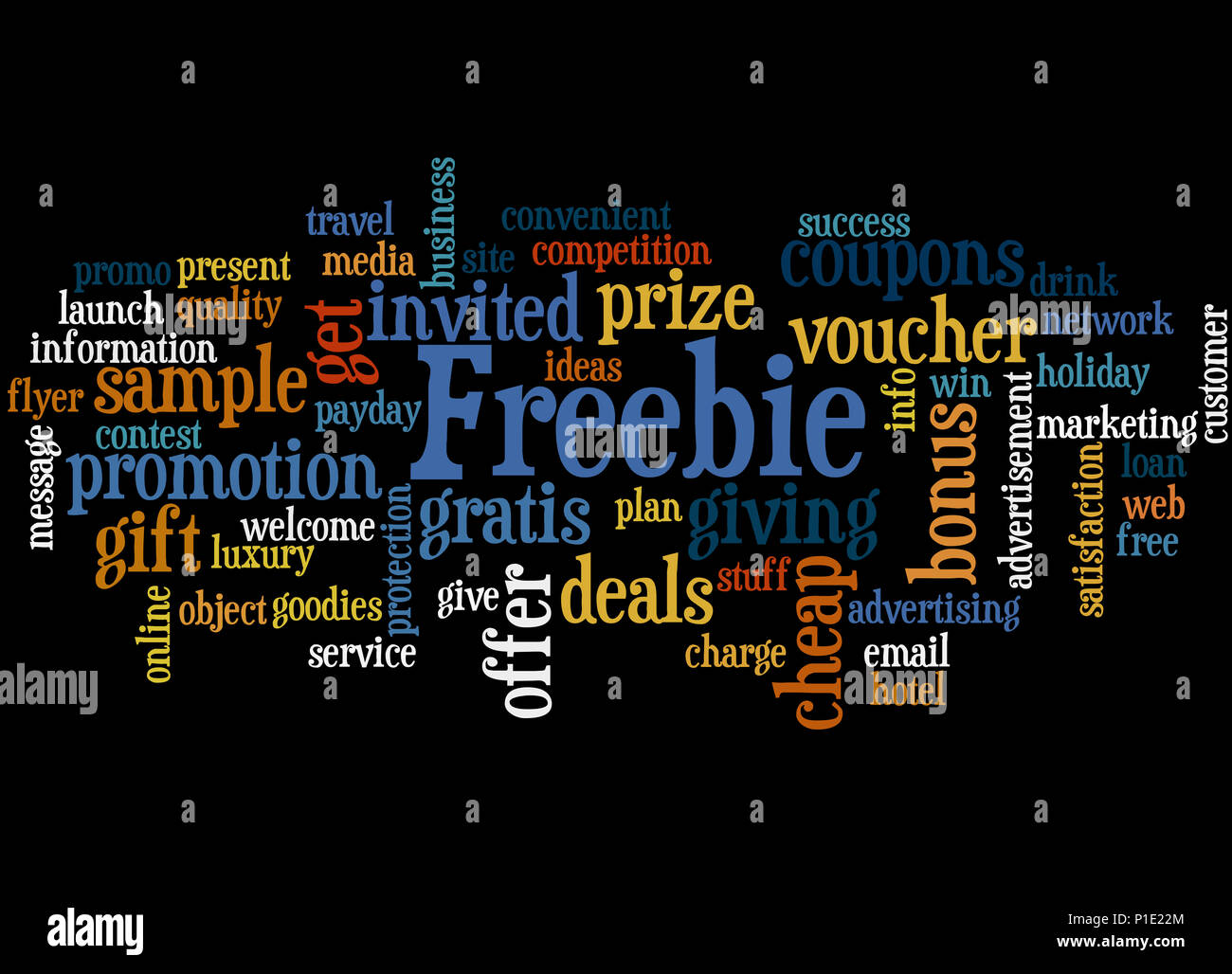 Freebie, word cloud concept on black background Stock Photo - Alamy