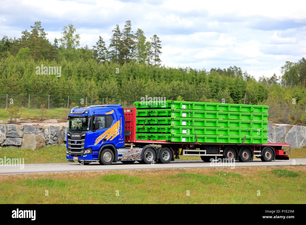 Next Generation Scania R500 semi of Nurminen hauls industrial object as ...