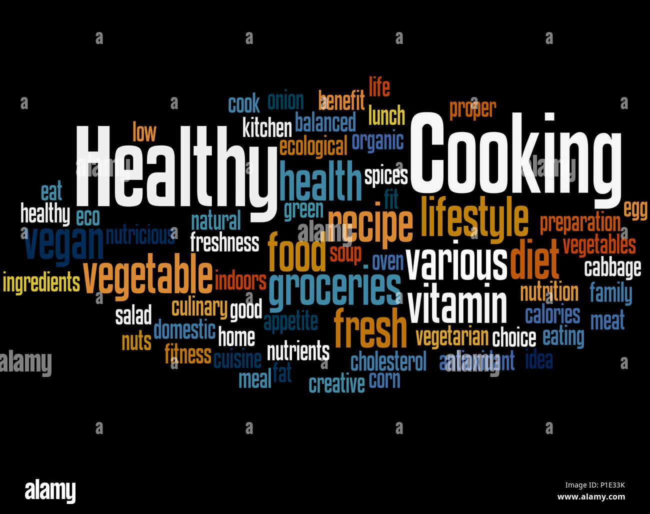 Healthy Cooking, word cloud concept on black background Stock Photo - Alamy