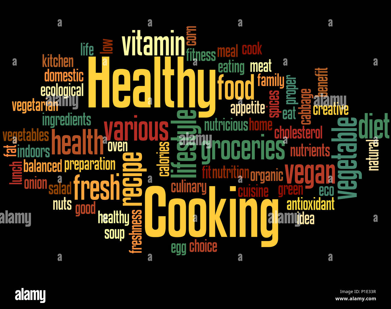 Healthy Cooking, word cloud concept on black background Stock Photo - Alamy
