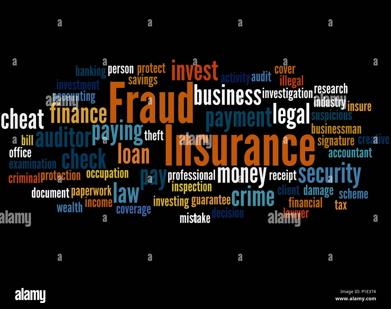 Insurance fraud, word cloud concept on black background Stock Photo - Alamy