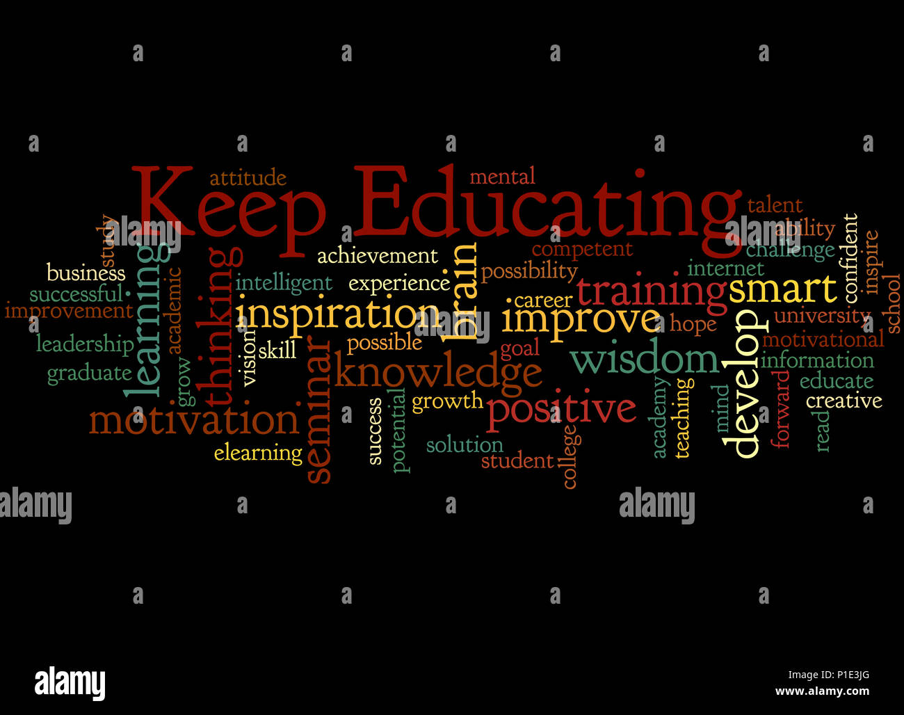 Keep educating, word cloud concept on black background Stock Photo - Alamy