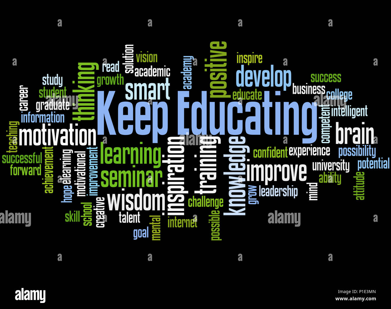 Keep educating, word cloud concept on black background Stock Photo - Alamy