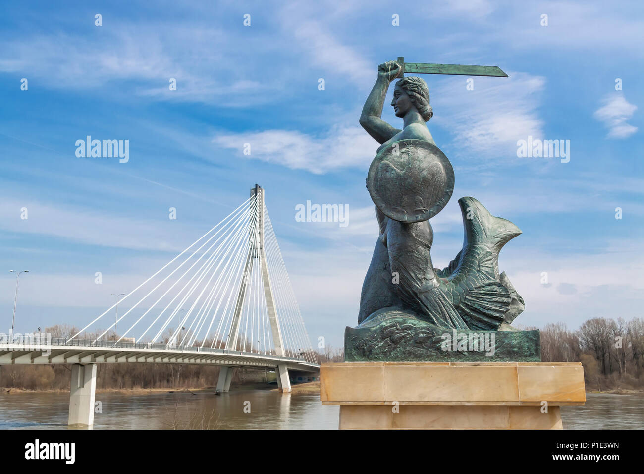 Capital of Poland - Warsaw. Symbol of Warsaw - Mermaid near suspension ...