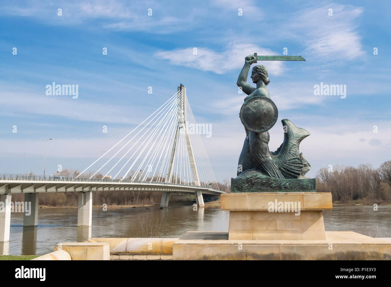 Capital of Poland - Warsaw. Symbol of Warsaw - Mermaid near suspension ...