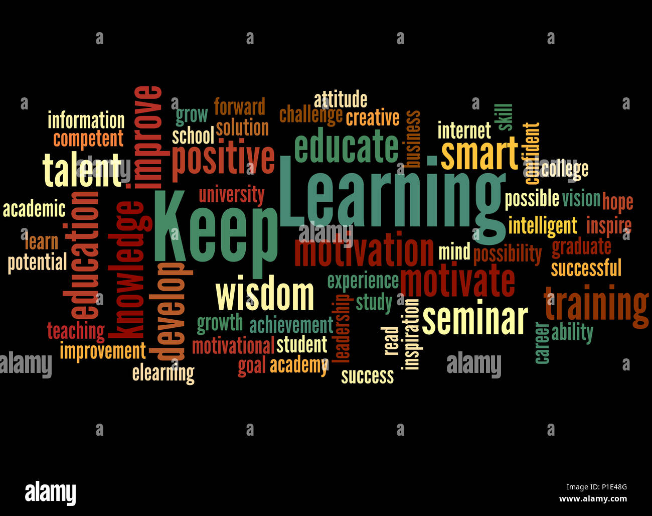 Keep Learning, word cloud concept on black background Stock Photo - Alamy