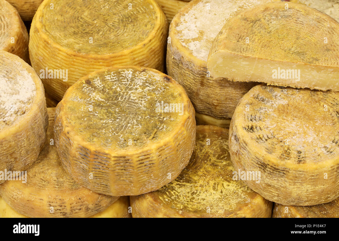 aged cheese for sale in the mountain dairy farm Stock Photo - Alamy