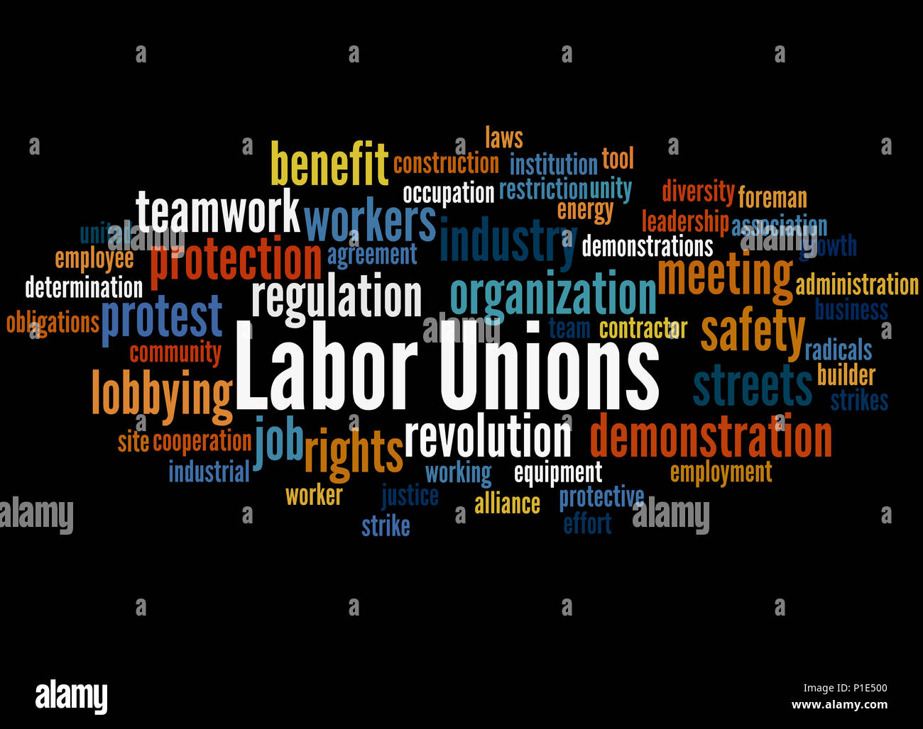 Labor unions, word cloud concept on black background Stock Photo - Alamy