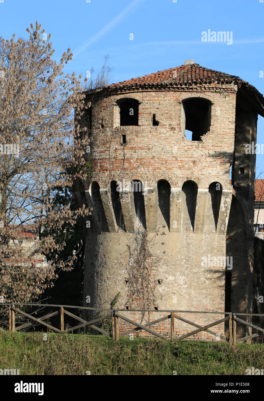 semi-destroyed brick tower that was part of the walls of a medieval ...