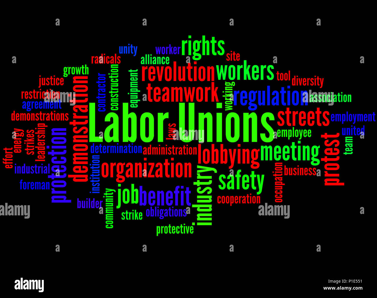 Labor unions, word cloud concept on black background Stock Photo - Alamy