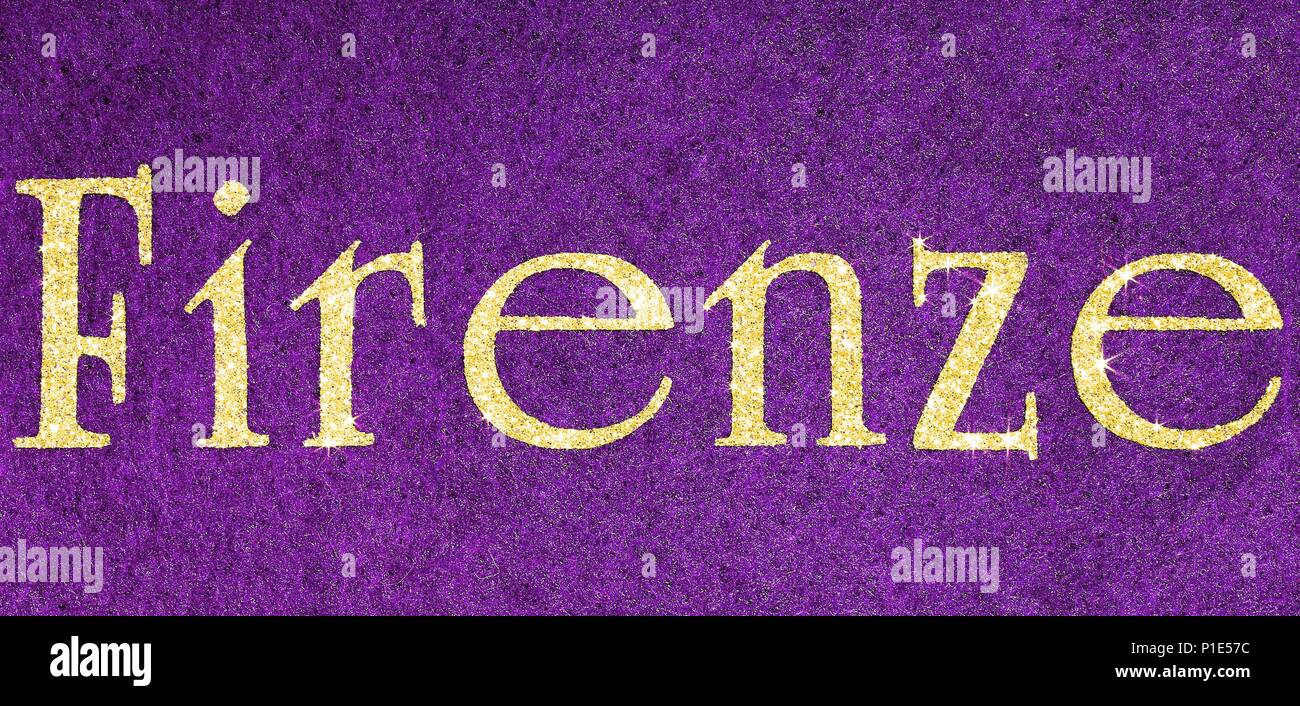 firenze Golden text of an Italian City on purple background. The violet ...
