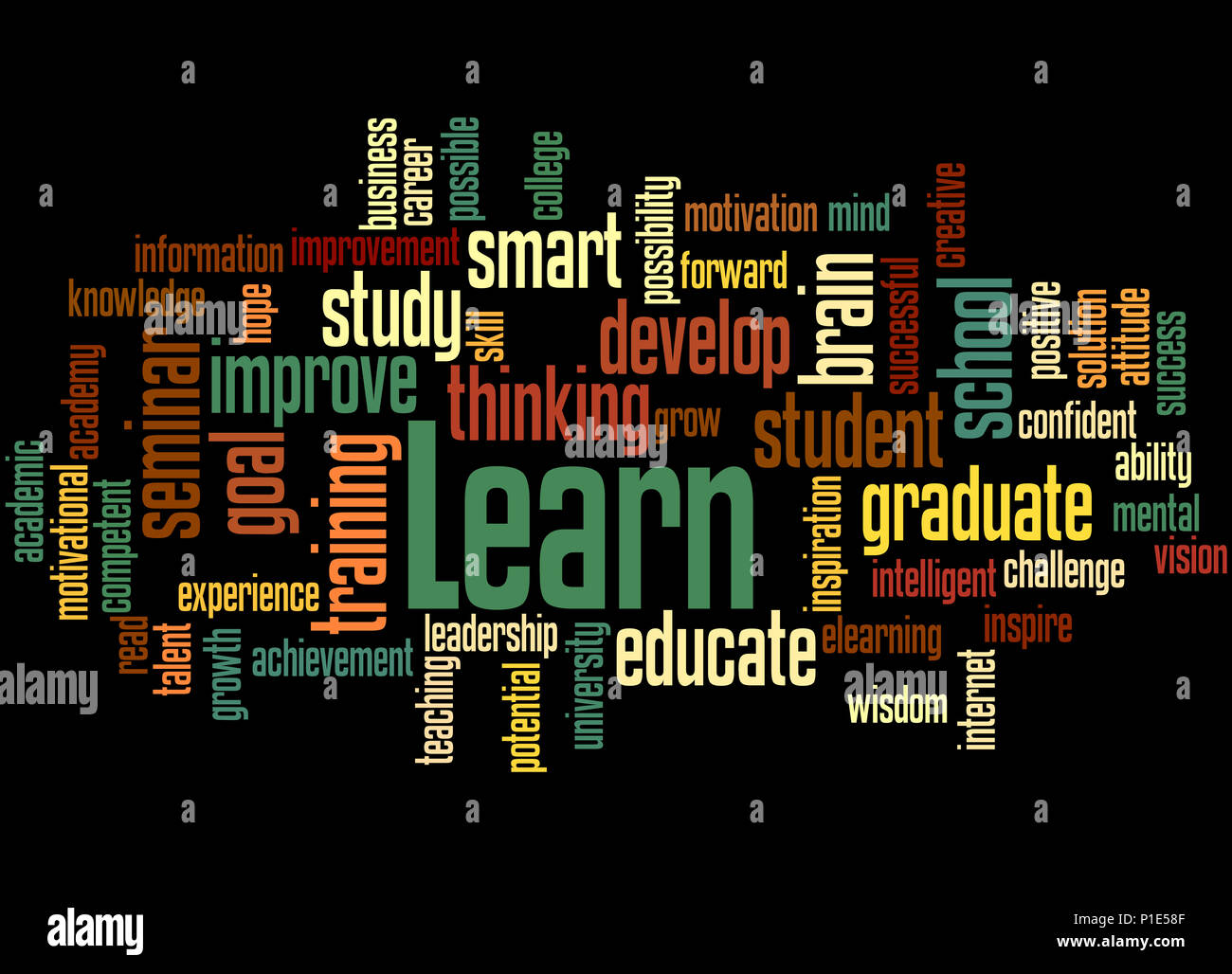 Learn, word cloud concept on black background Stock Photo - Alamy