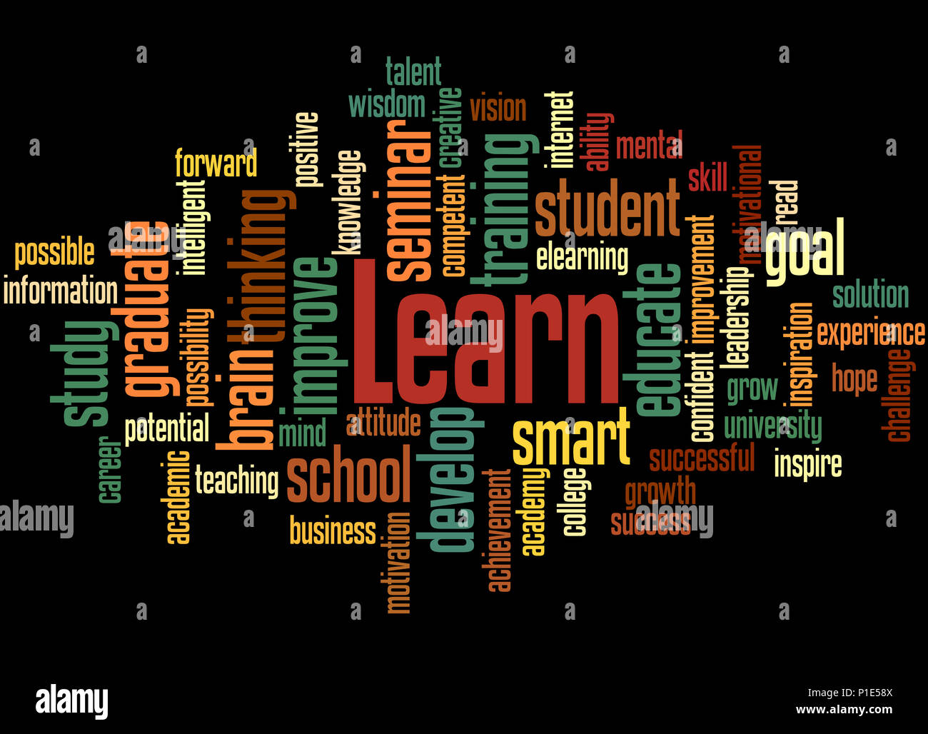 Learn, word cloud concept on black background Stock Photo - Alamy