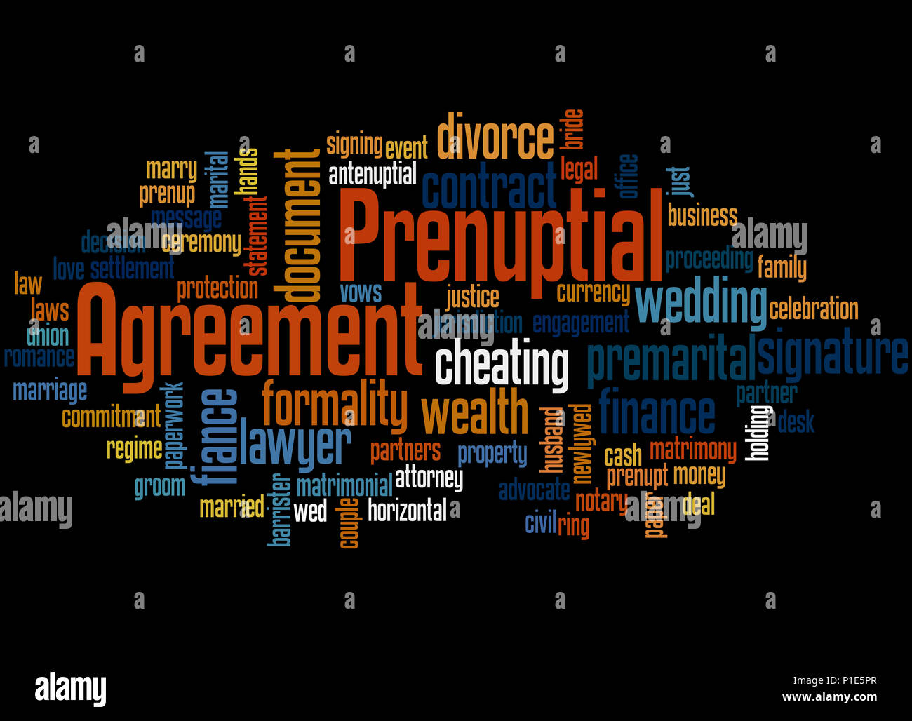 Prenuptial Agreement, word cloud concept on black background Stock ...