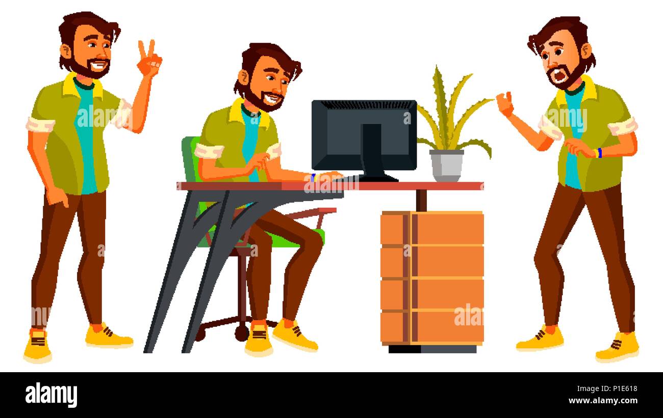Office Indian Worker Vector. Emotions, Gestures. Set. Business Man ... Office Indian Worker Vector. Emotions, Gestures. Set. Business Man ...