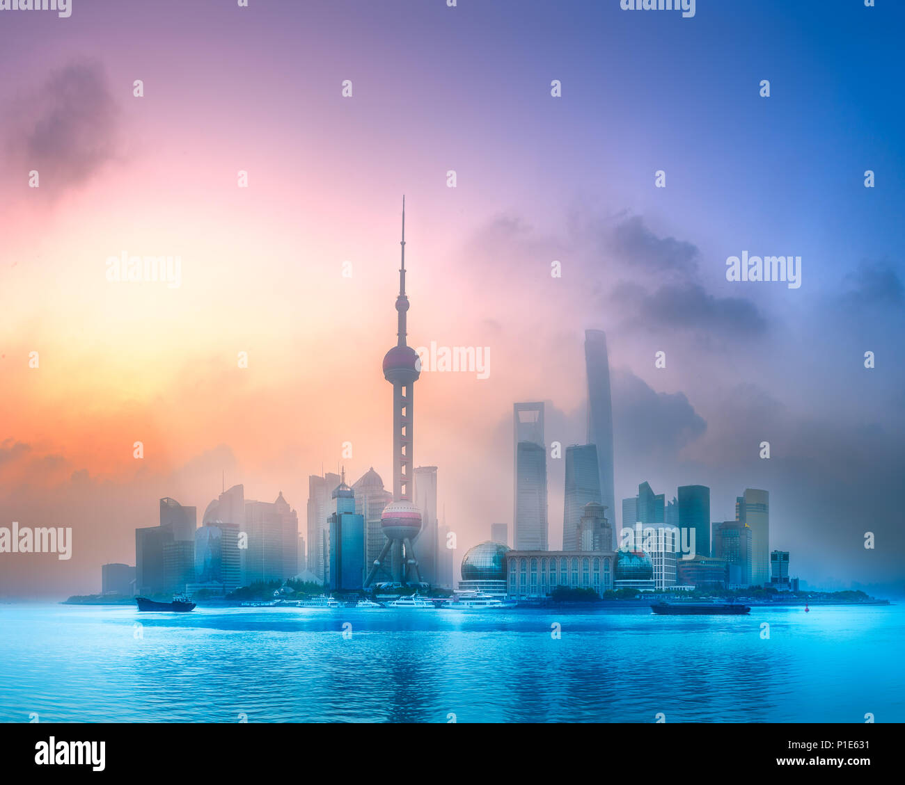 Sunrise view of Shanghai skyline with sunshine Stock Photo - Alamy