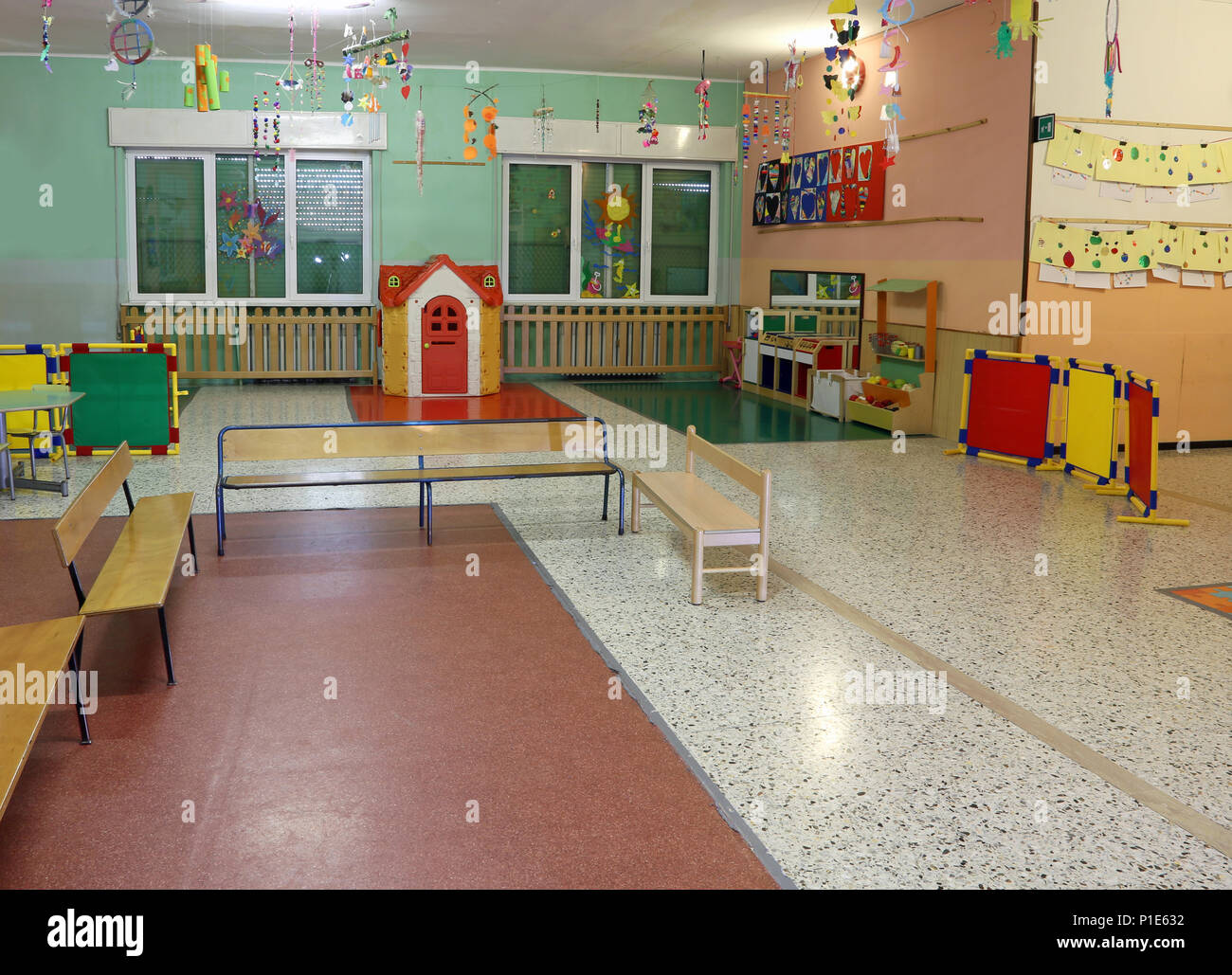 wide hall with toys for children in a kindergarten Stock Photo - Alamy