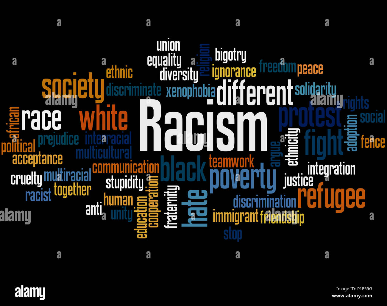 Racism, word cloud concept on black background Stock Photo - Alamy