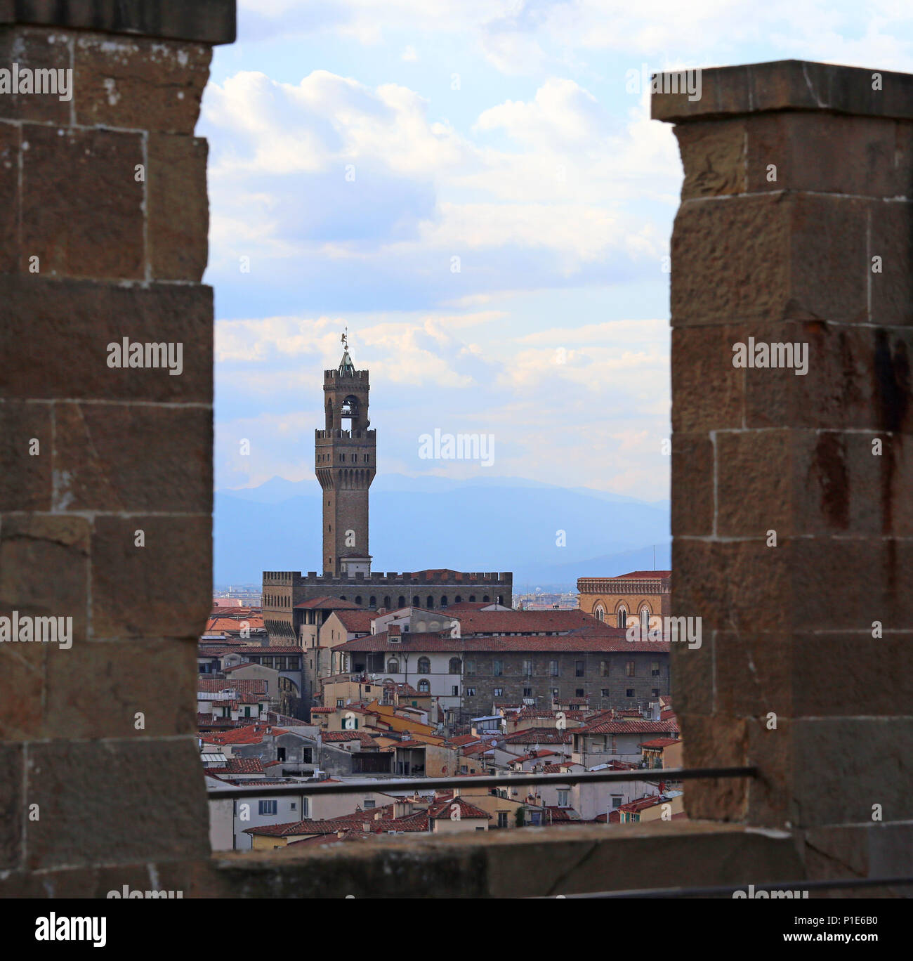 tower of the old palace called Palazzo Vecchio of the city of Florence ...