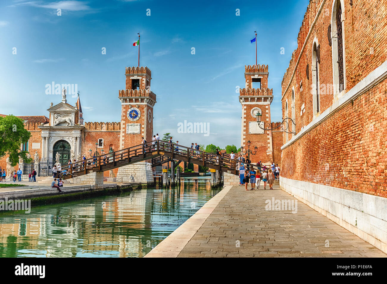 VENICE, ITALY - APRIL 29: The scenic entrance to the Venetian Arsenal ...