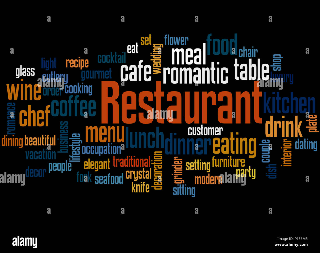 Restaurant, word cloud concept on black background Stock Photo - Alamy