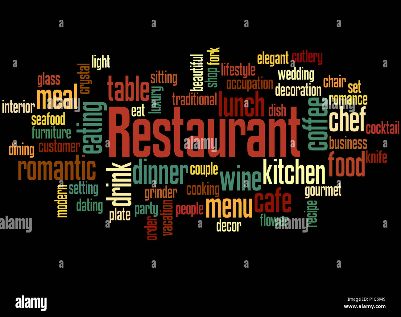 Restaurant, word cloud concept on black background Stock Photo - Alamy