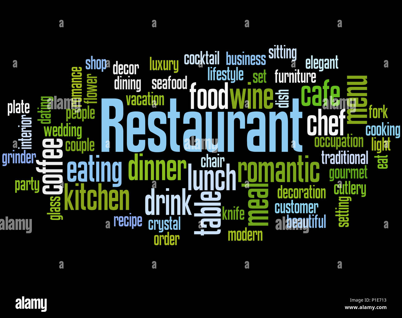 Restaurant, word cloud concept on black background Stock Photo - Alamy