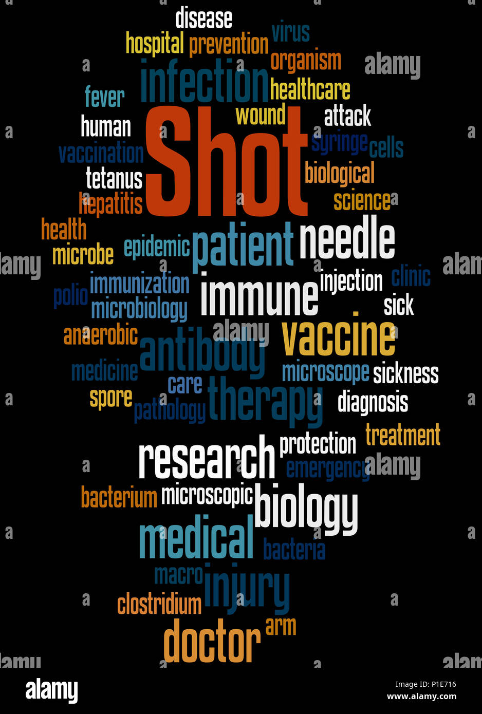 Shot, word cloud concept on black background Stock Photo - Alamy