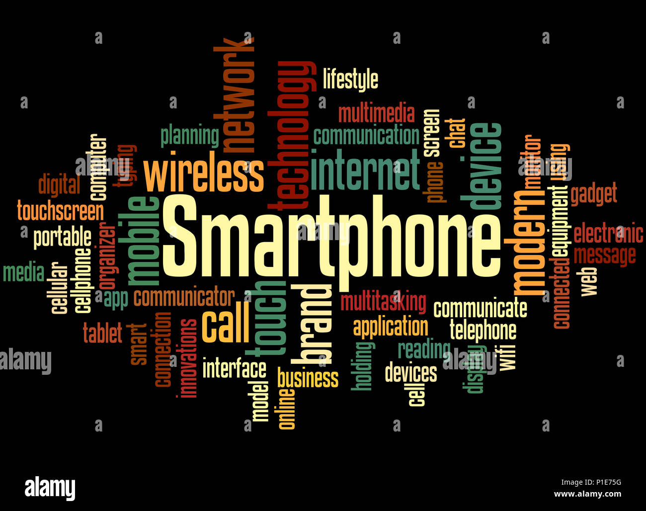 Smartphone, word cloud concept on white background Stock Photo - Alamy