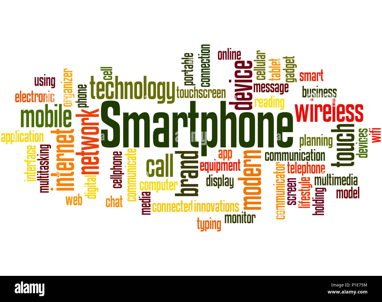 Smartphone, word cloud concept on white background Stock Photo - Alamy