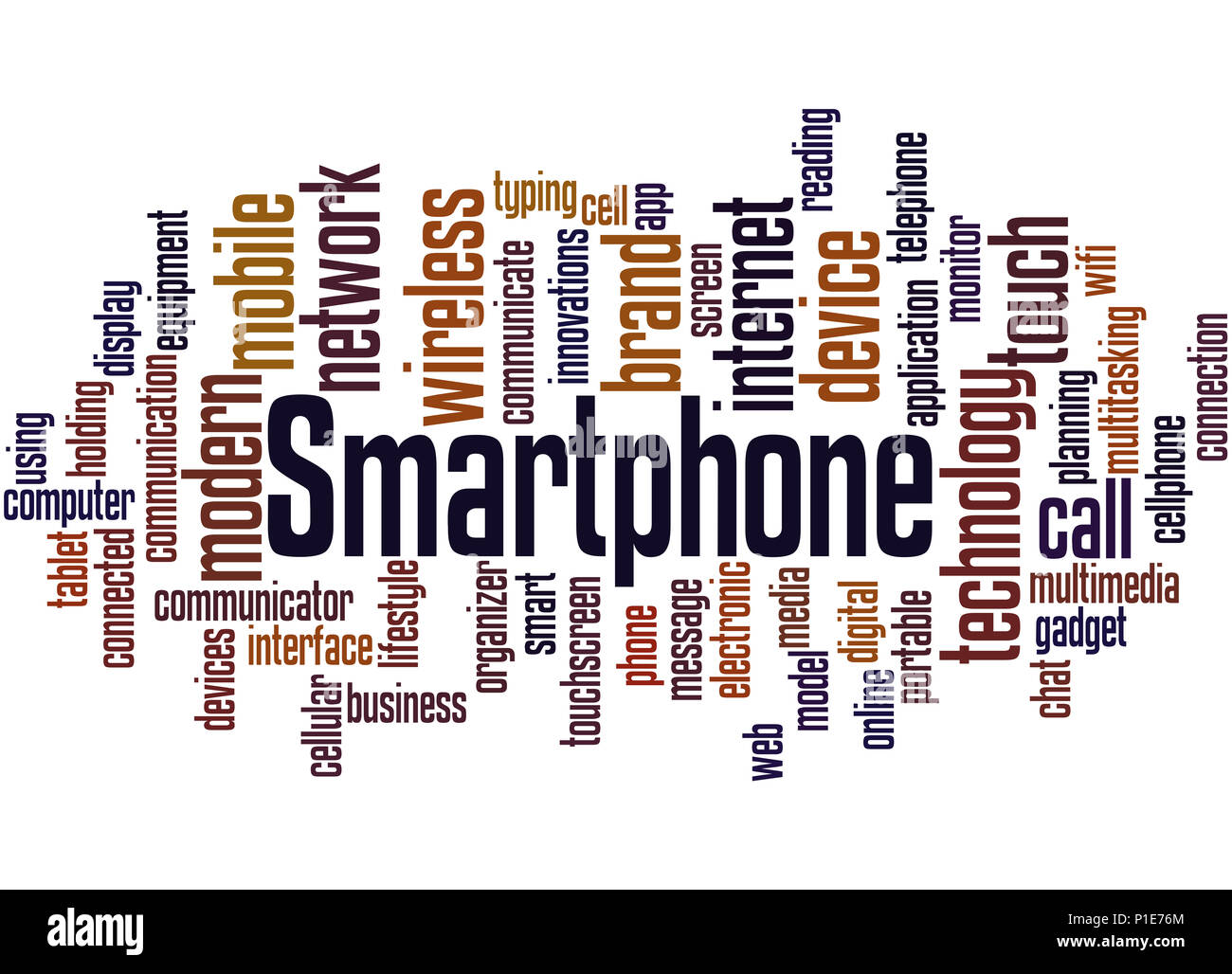 Smartphone, word cloud concept on white background Stock Photo - Alamy