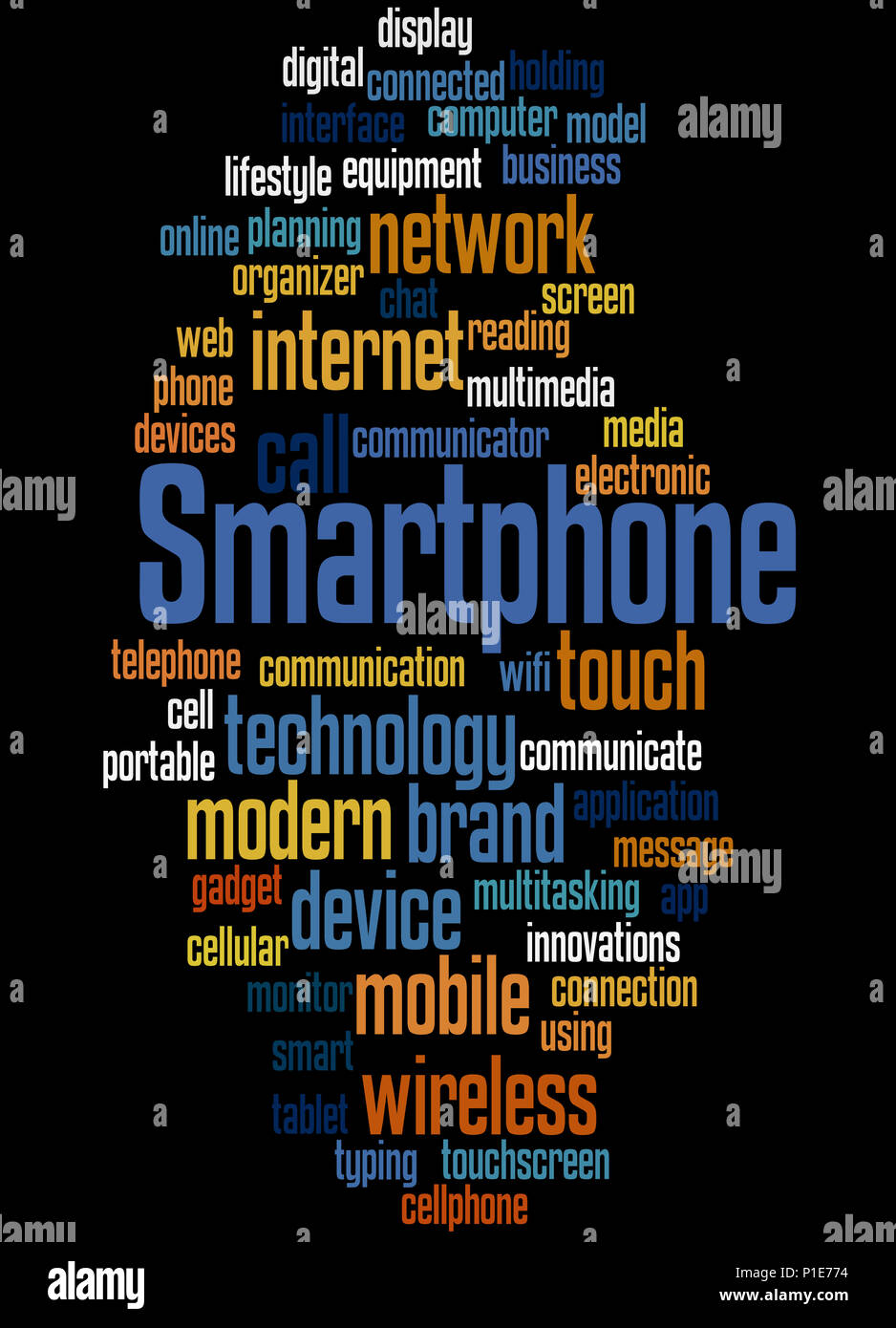 Smartphone, word cloud concept on black background Stock Photo - Alamy
