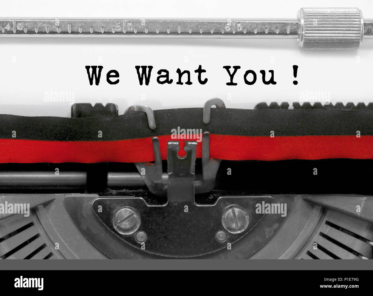 We want you text written by an old typewriter on white sheet Stock ...