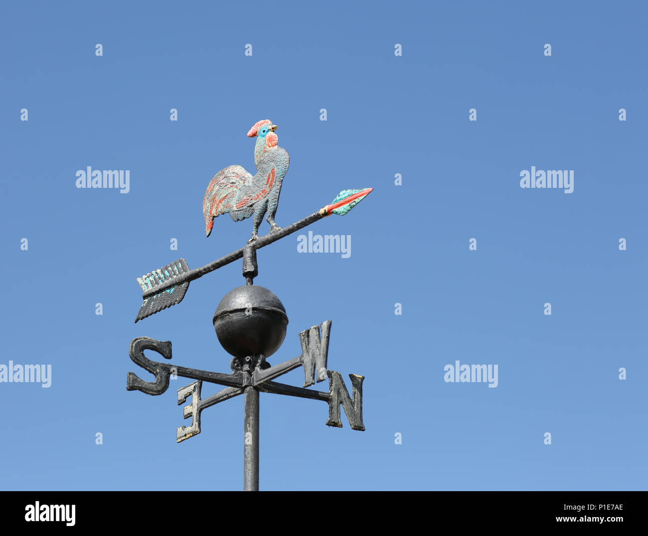 Old wind vane to detect the wind direction with the arrow pointing ...