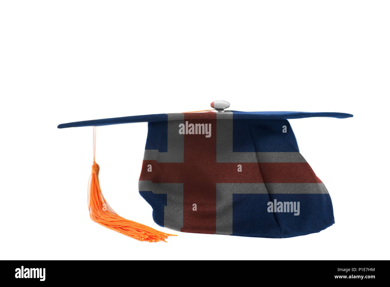 Iceland Flag on Graduation Cap isolated on a white background Stock ...