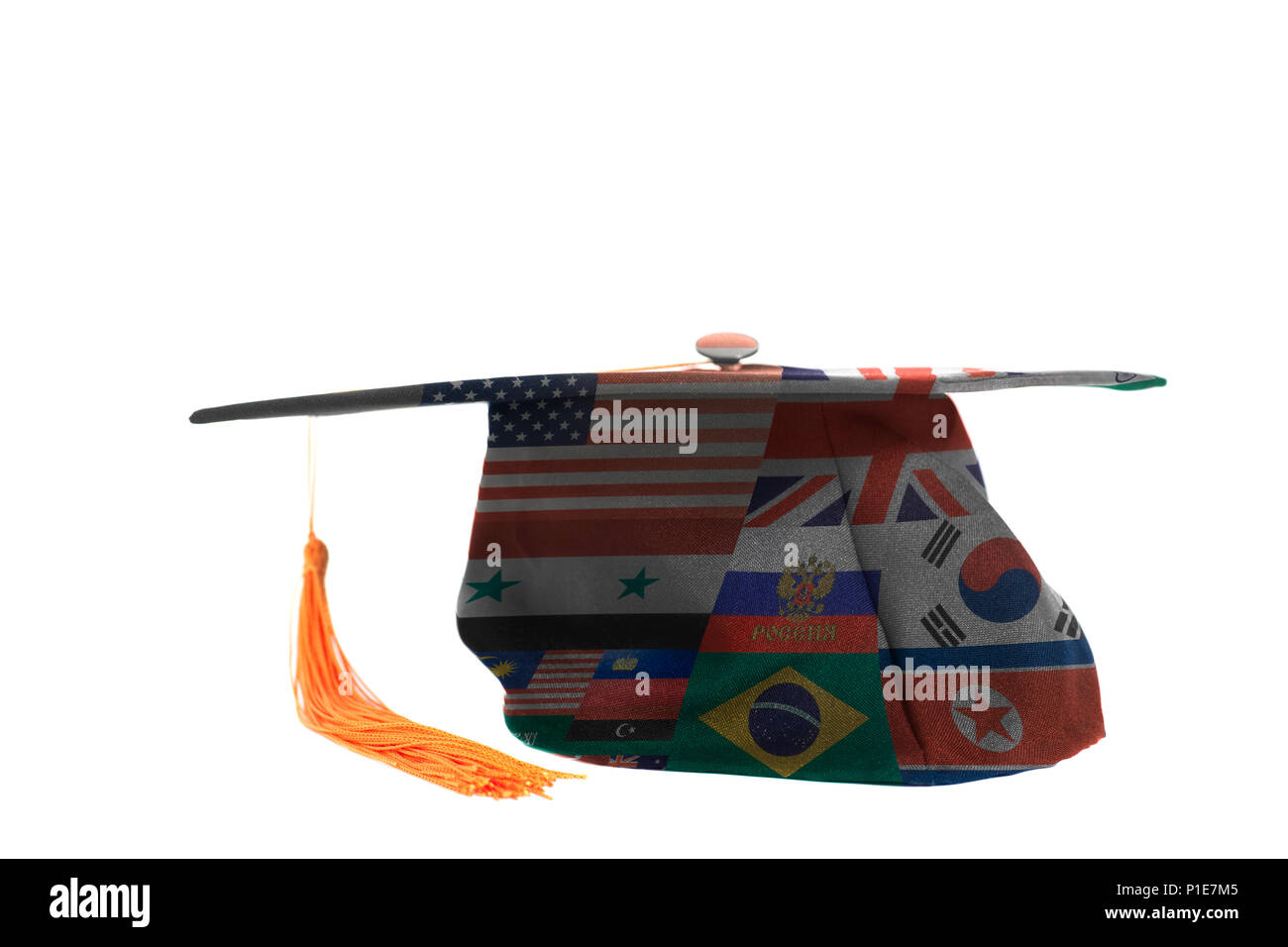 Flags all countries of world on Graduation Cap isolated on a white ...