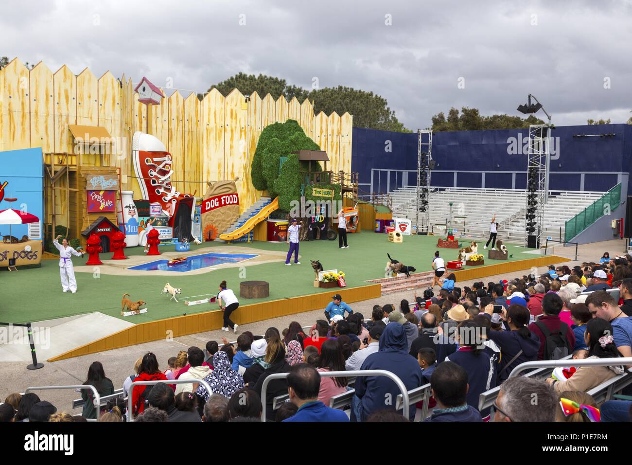 Tourists Audience watching Pets Rule Outdoor Live Theater Show Travel ...