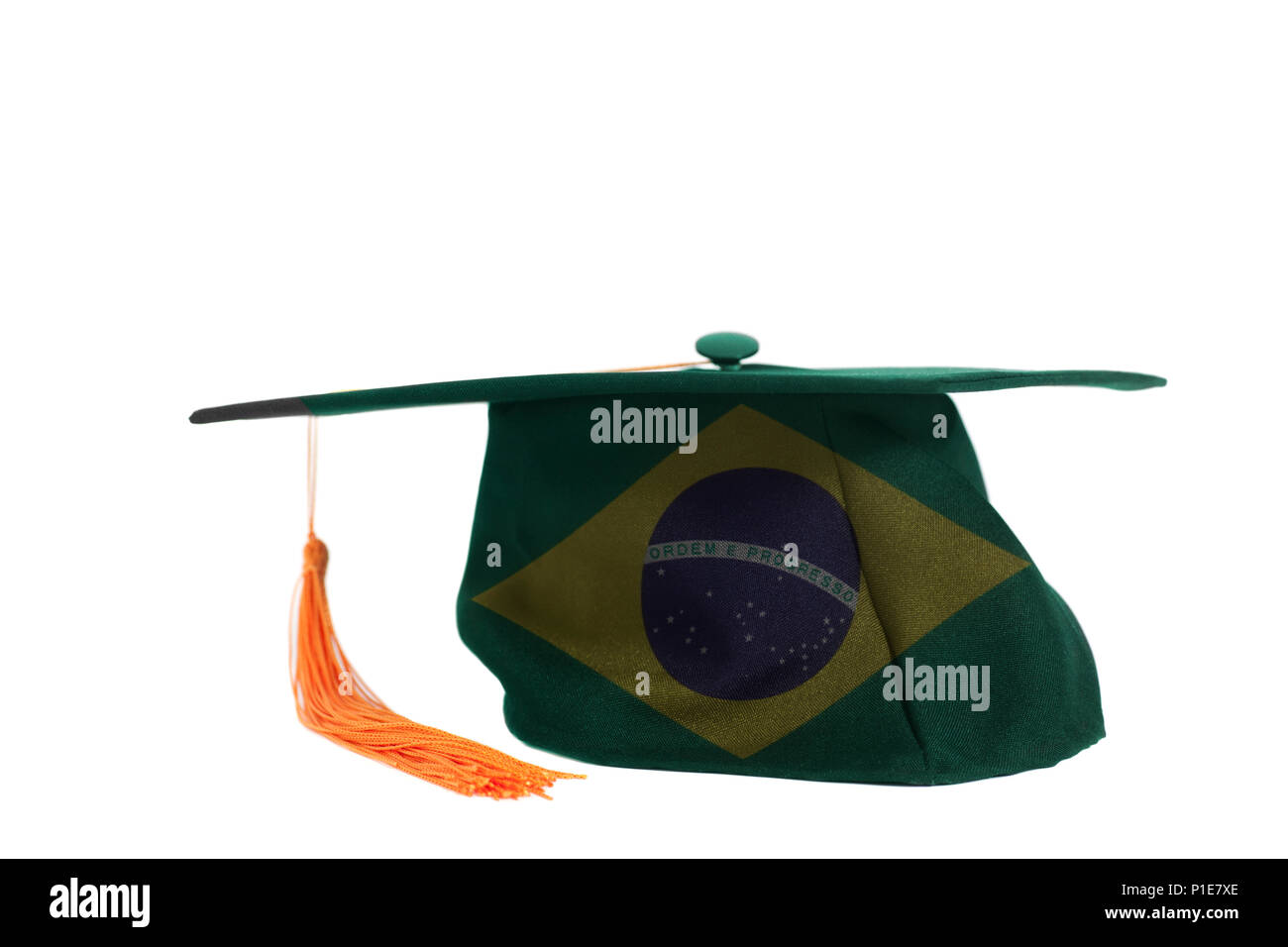 National flag of Brazil on Graduation Cap isolated on a white ...