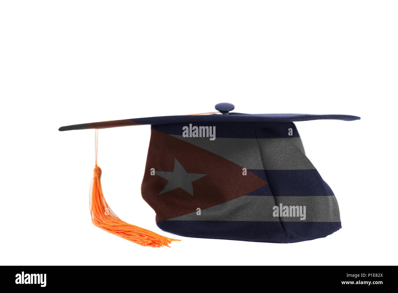 National Flag of Cuba on Graduation Cap isolated on a white background ...