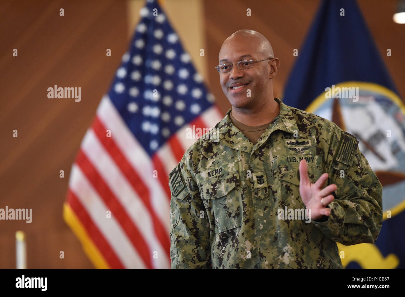 U.S. European Command Sailors attend an All-Hands call to receive ...