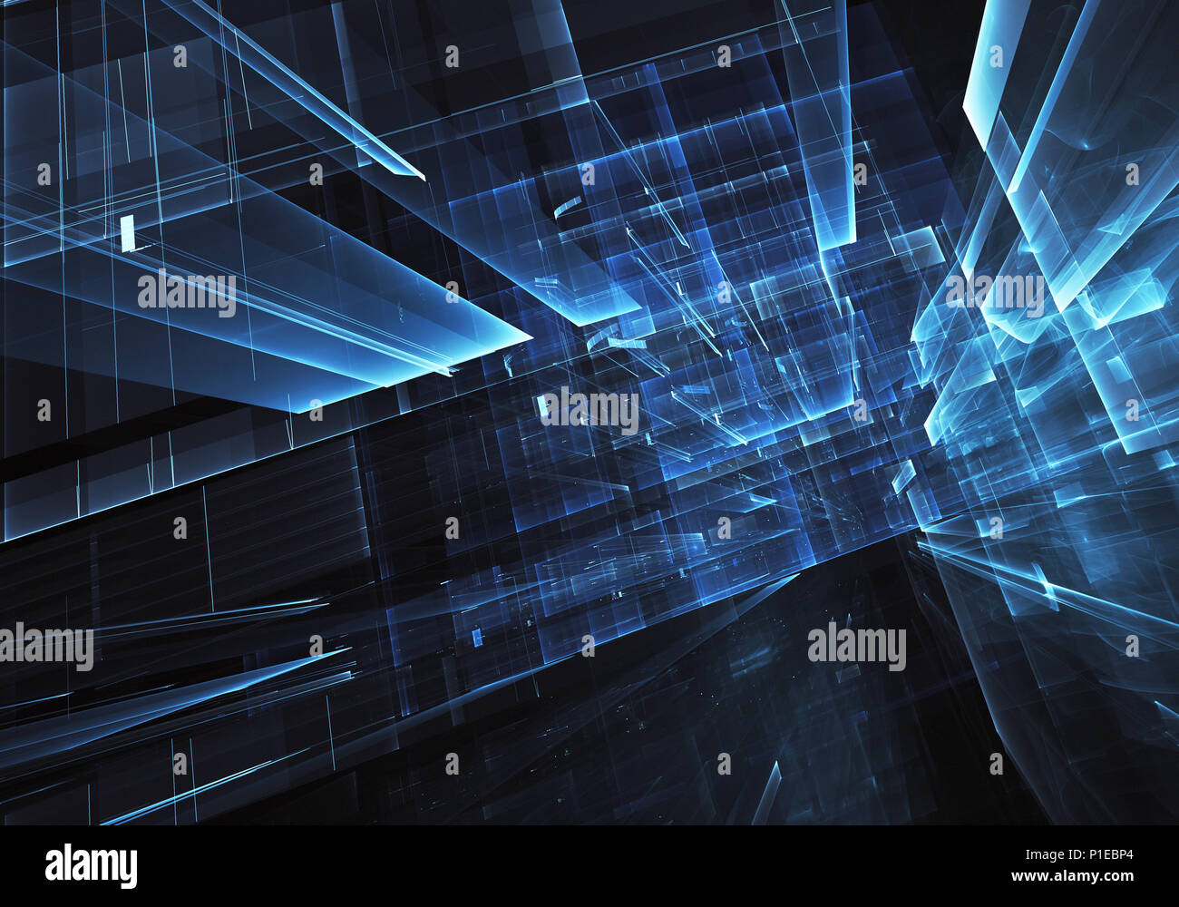 Abstract future technology background - computer-generated 3D image. Fractal art: glass room or ...