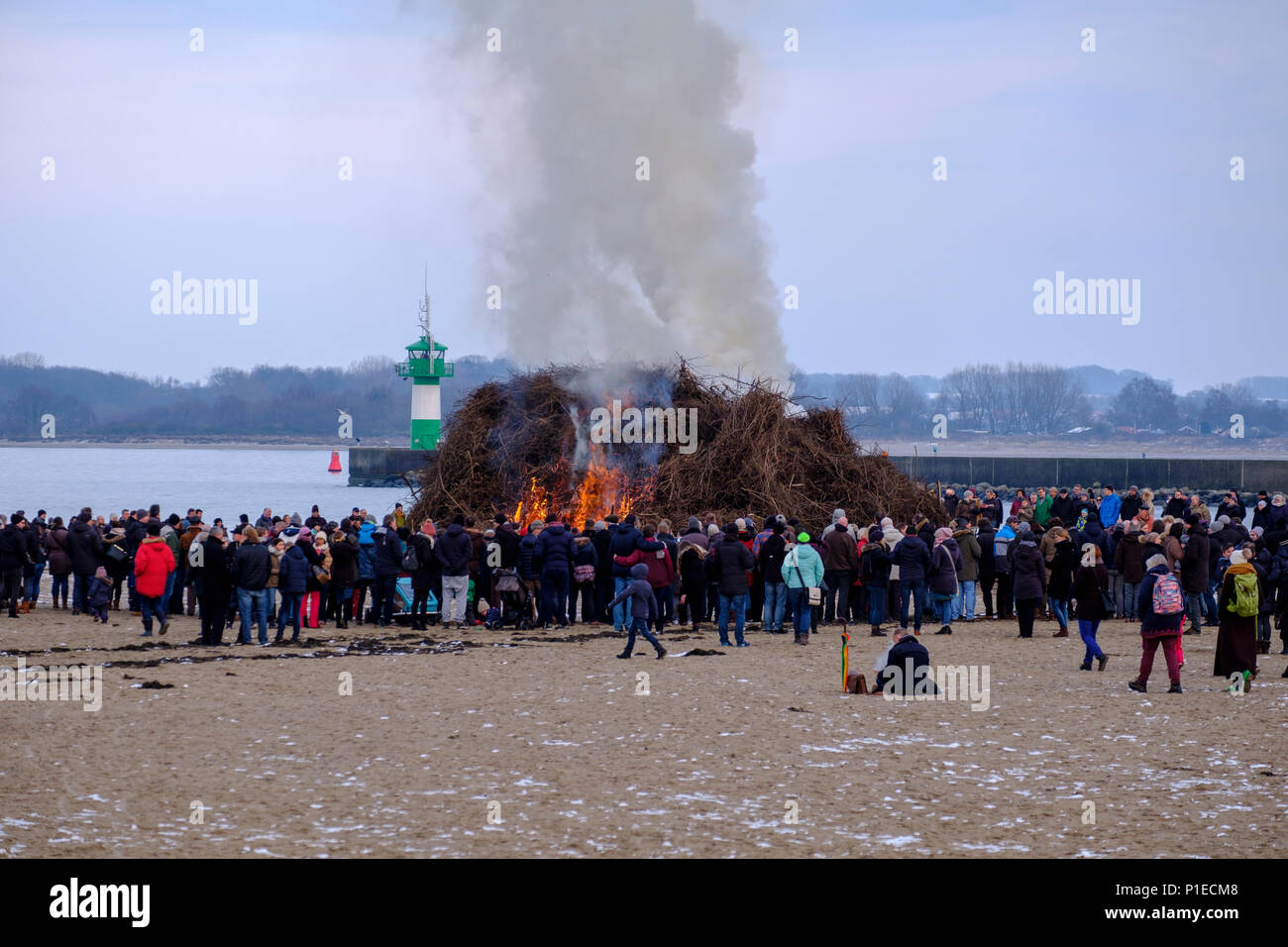 Easter fire on the beach of Travemuende, Lubeck, Schleswig-Holstein ...