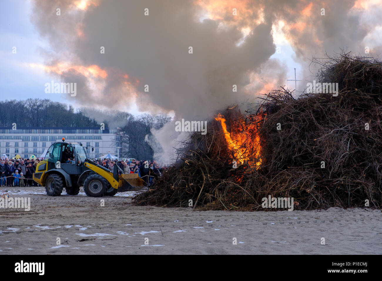 Easter fire on the beach of Travemuende, Lubeck, Schleswig-Holstein ...