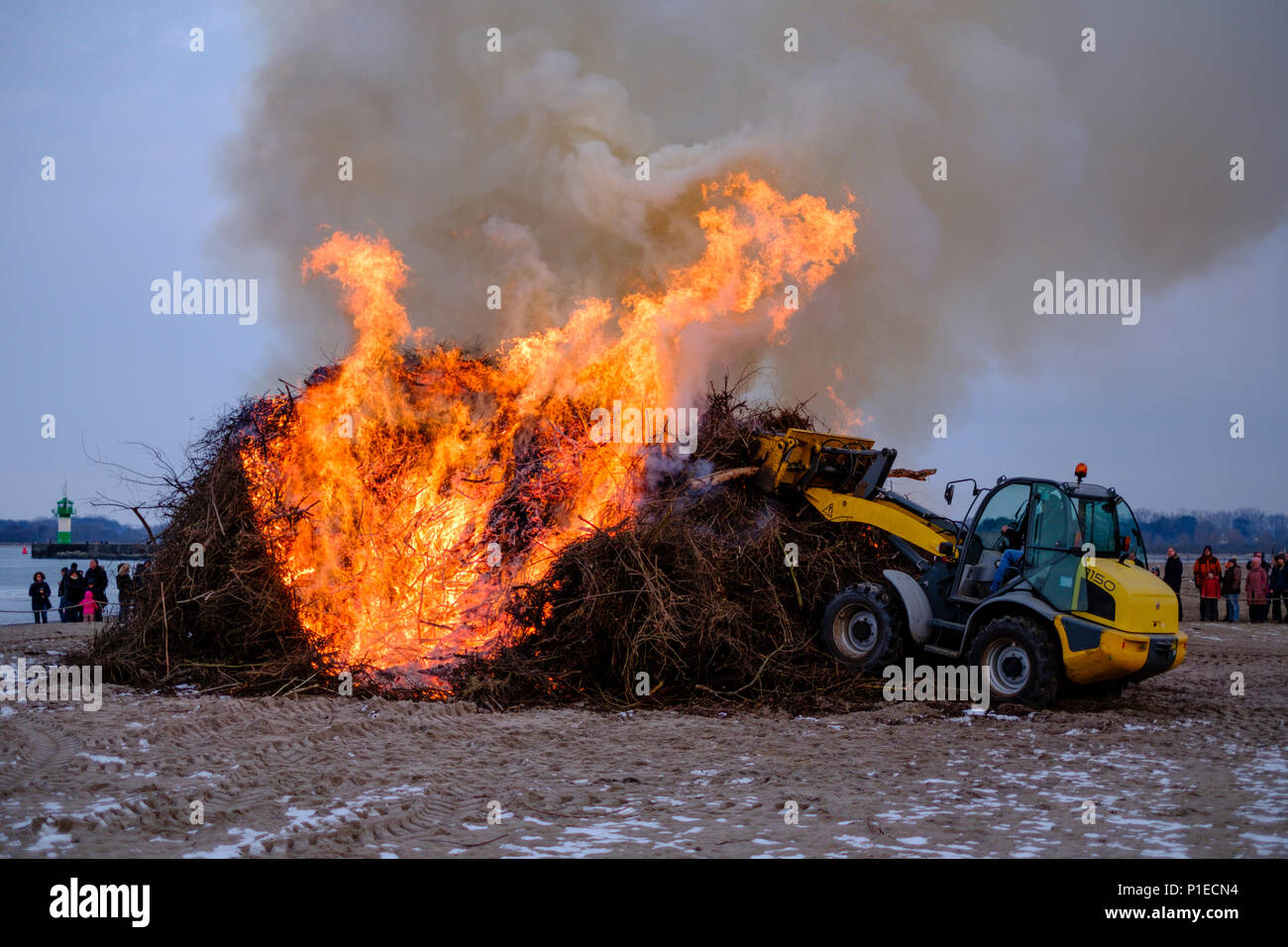 Easter fire on the beach of Travemuende, Lubeck, Schleswig-Holstein ...